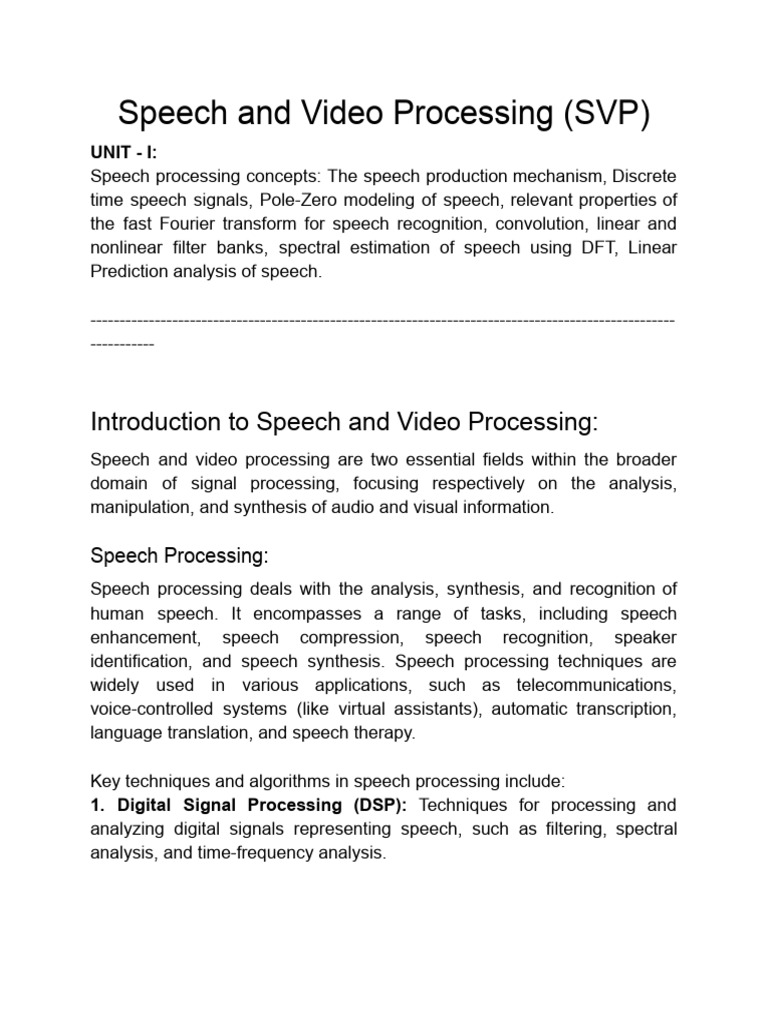 Speech and Video Processing Overview | PDF | Spectral Density | Digital ...