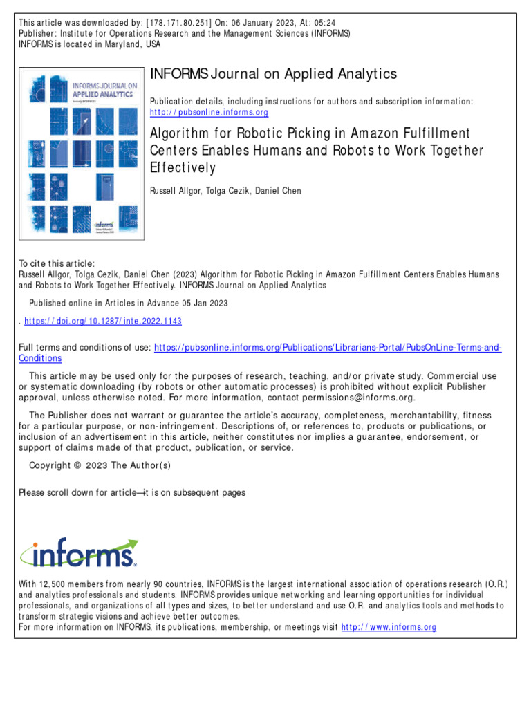 Algorithm For Robotic Picking in Amazon Fulfillmen | PDF | Robotics | Warehouse