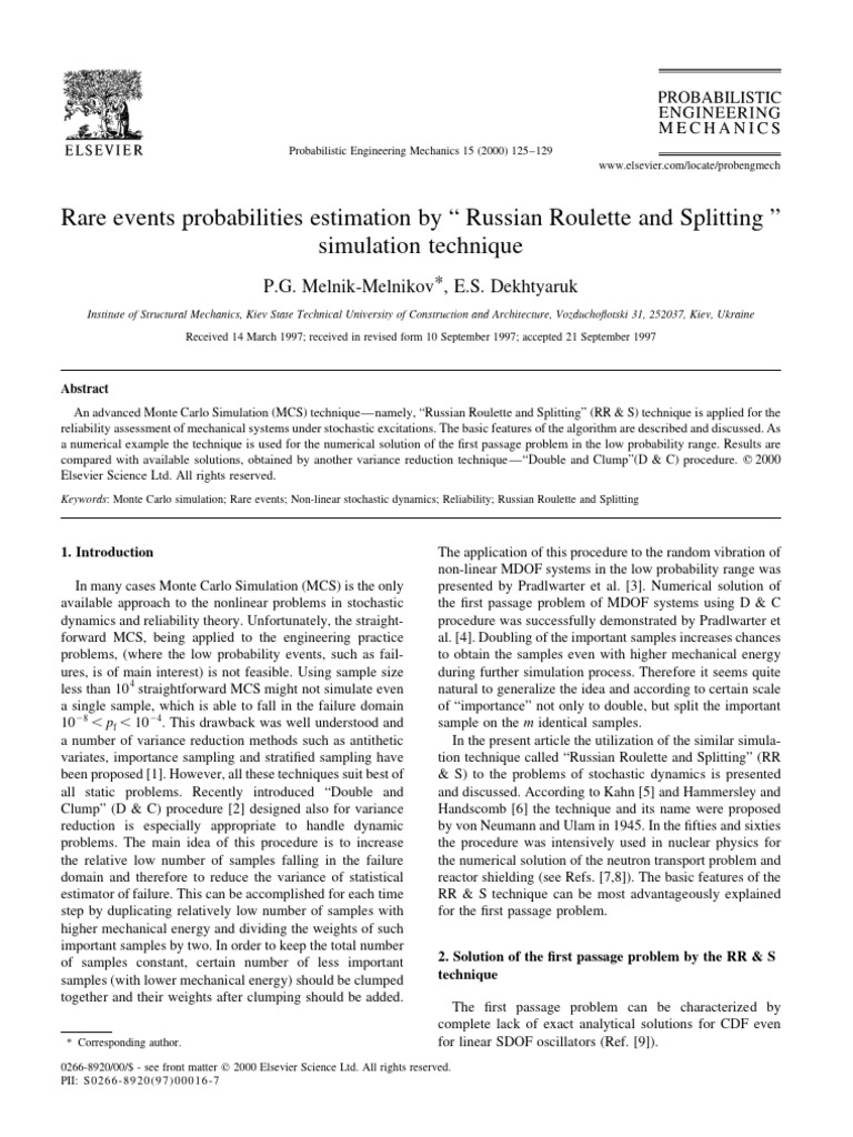 Rare Events Probabilities Estimation by Russian-Roulette-&-Splitting Simulation Technique | PDF ...