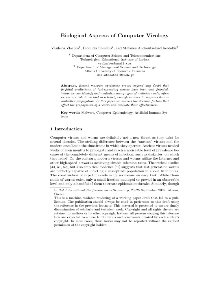 Biological Aspects of Computer Virology | PDF | Malware | Vulnerability ...