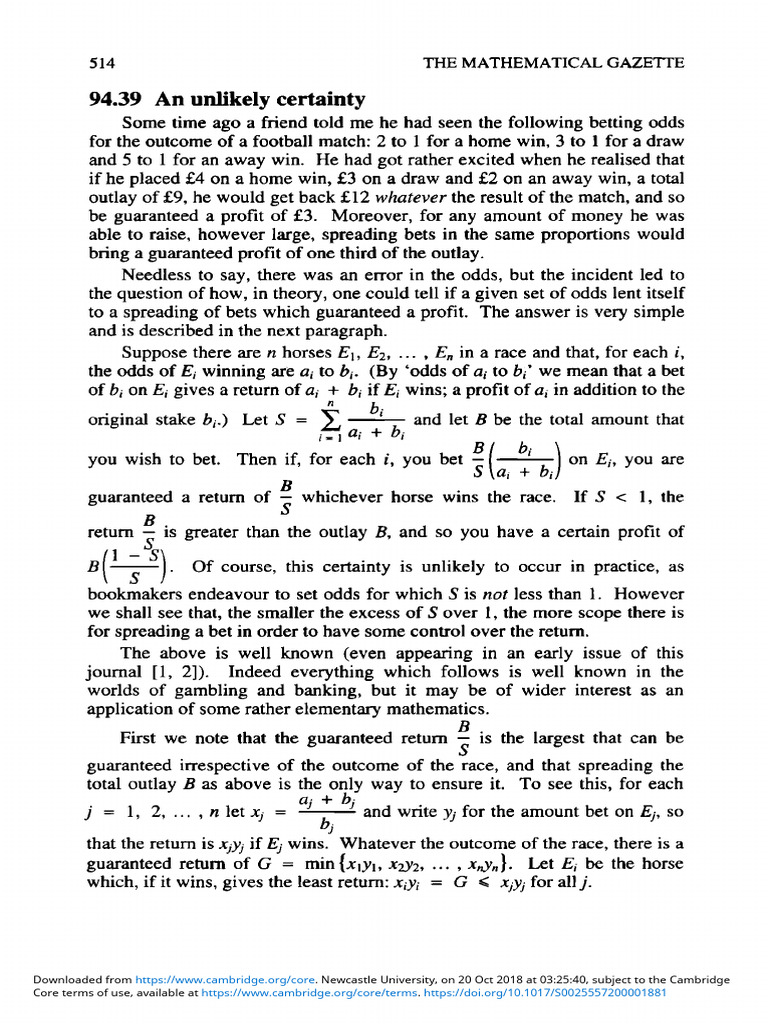 An Unlikely Certainty | PDF | Odds