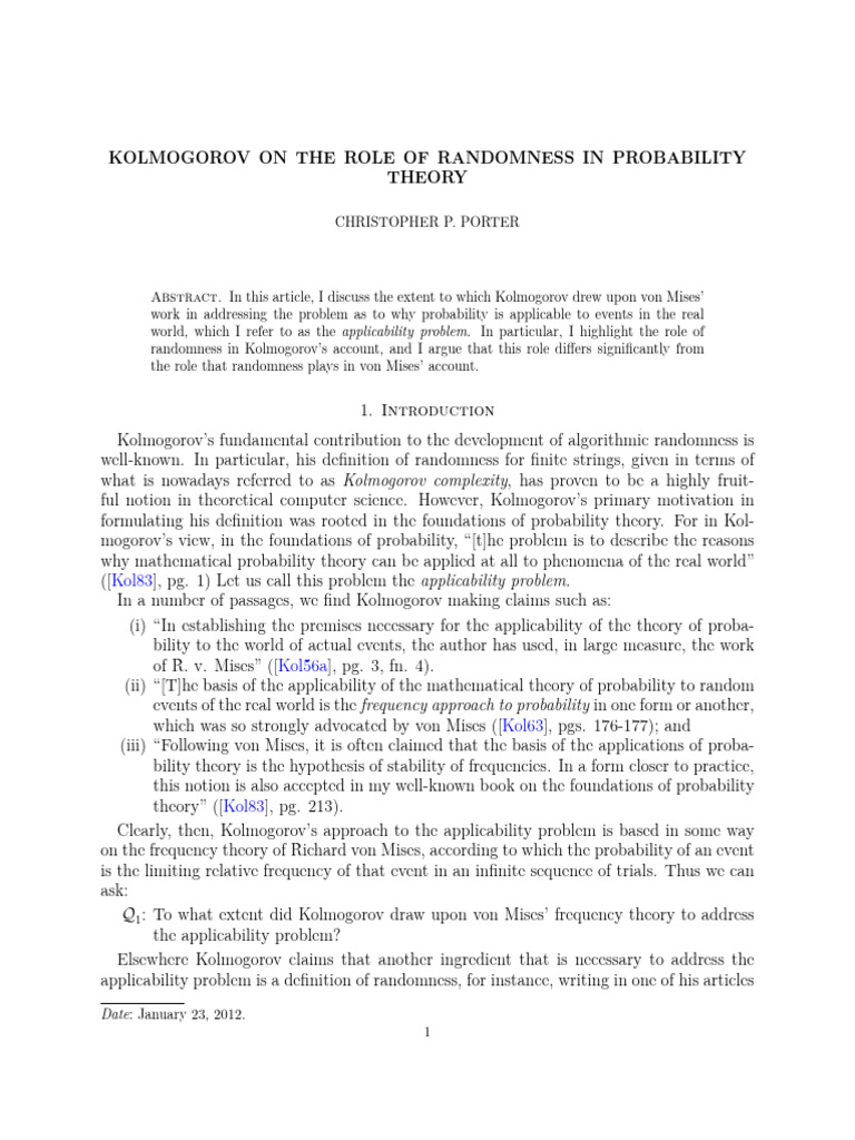Kolmogorov On The Role of Randomness in Probability Theory | PDF ... Kolmogorov On The Role of Randomness in Probability Theory | PDF ...