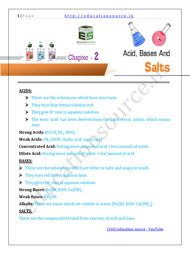 Class 10th Notes Science Chapter 2 (1) | Download Free PDF | Acid | Ph