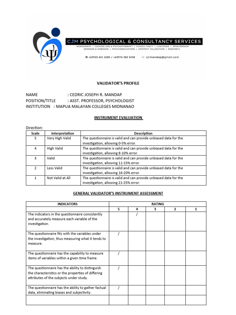 Content Validation - Survey (Conchada Study) | PDF | Bias | Questionnaire