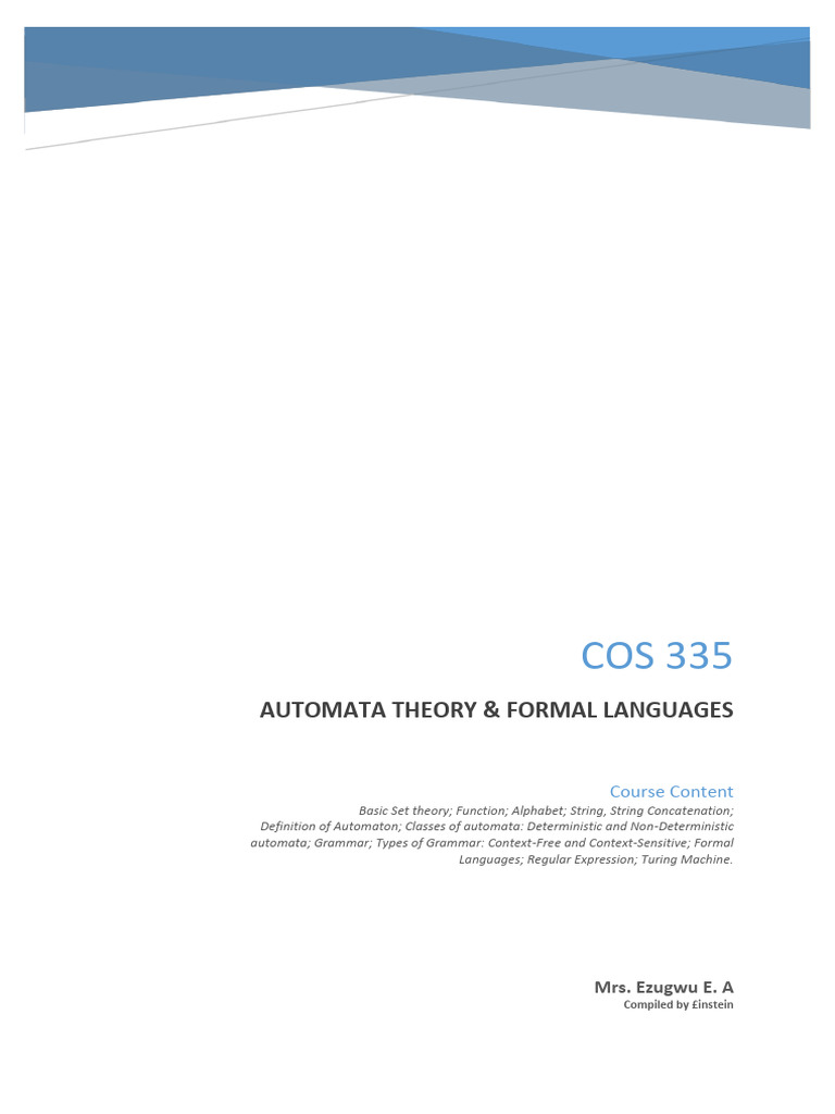 COS 335-Automata Theory and Formal Languages | PDF | Mathematics ...