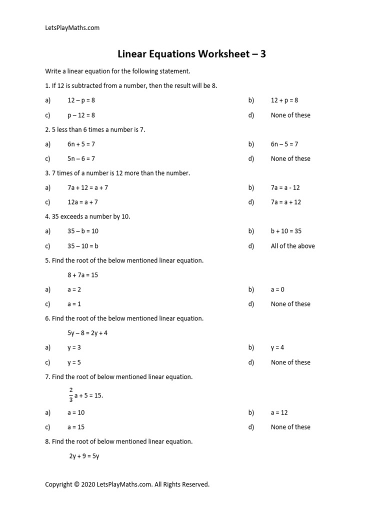 Linear Equation 3 | PDF | All Rights Reserved | Equations
