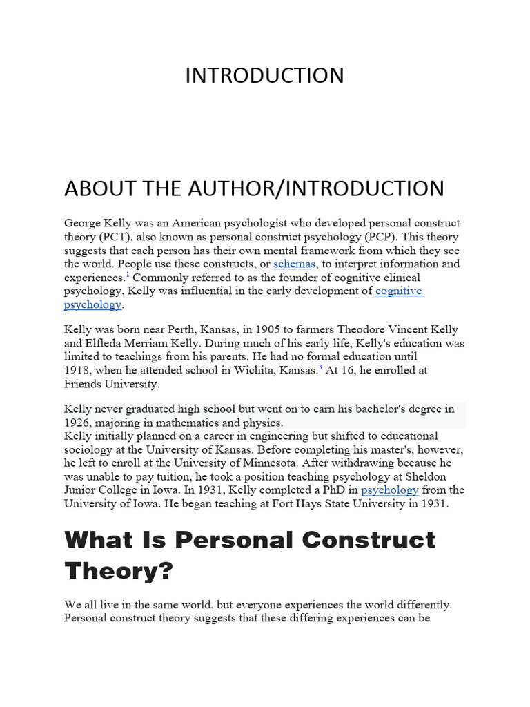 INTRODUCTION TO KELLY Psychology | PDF | Experience | Psychology
