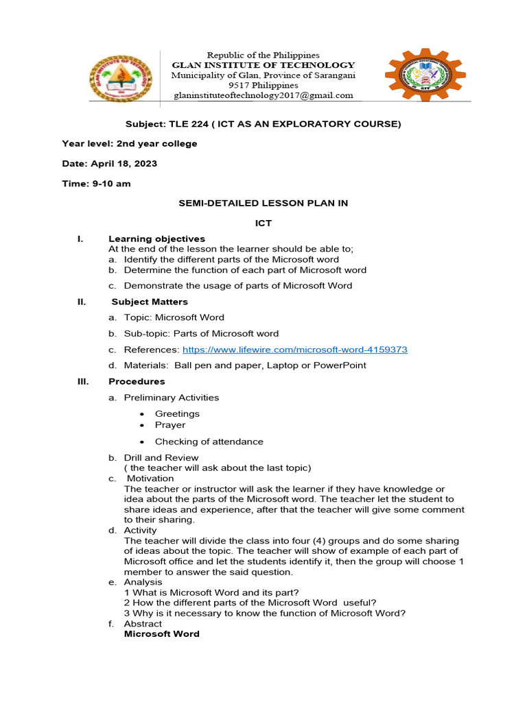 Microsoft Word Lesson Plan for Students | PDF | Educational Technology | Cognition