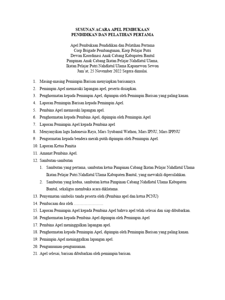 Teks Apel Pembukaan Diklatama | PDF | Karier & Perkembangan