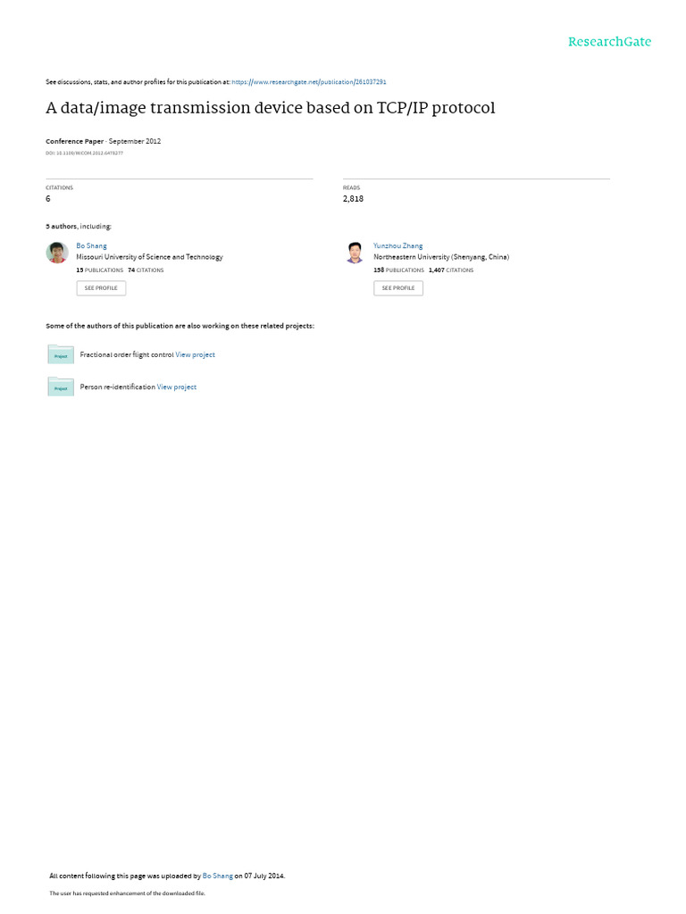 A Data_Image Transmission Device Based on TCP_IP Protocol | PDF | Transmission Control Protocol ...