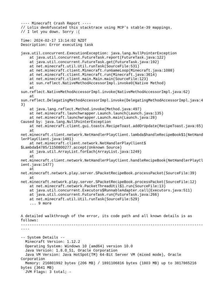 Minecraft Crash Report: NullPointerException | PDF | Java Virtual ...