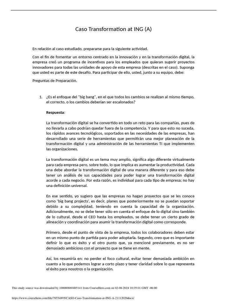 CASO Caso Transformation at ING A 21.11.2020 | PDF | Business