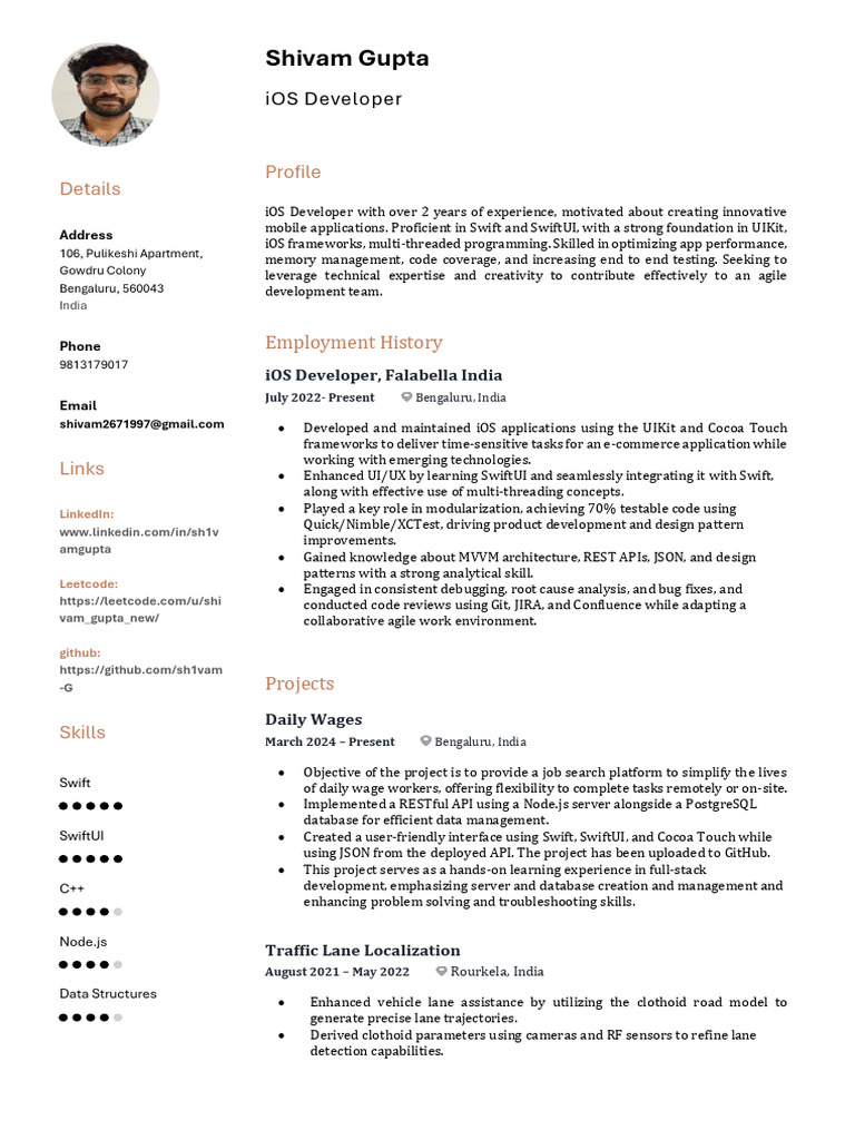 Shivam Gupta Resume | PDF | Swift (Programming Language) | Databases