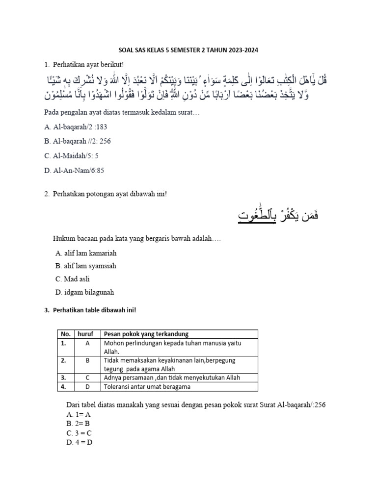 Soal PAI Kelas 5 Semester 2 2023 | PDF