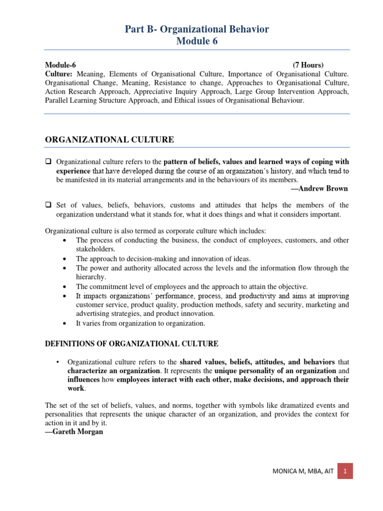 Module 6 Culture Lecture Notes | PDF | Organizational Culture | Change ...