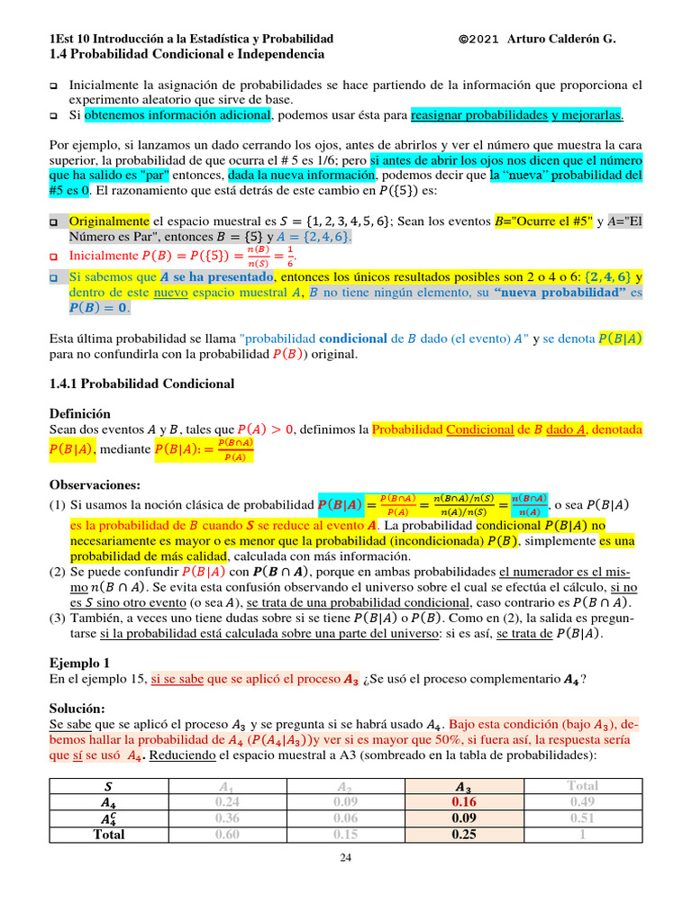 S5 de Probabilidad Condicional Hasta El Final Del Cap. 1 (1) | Descargar gratis PDF | Teoría de ...