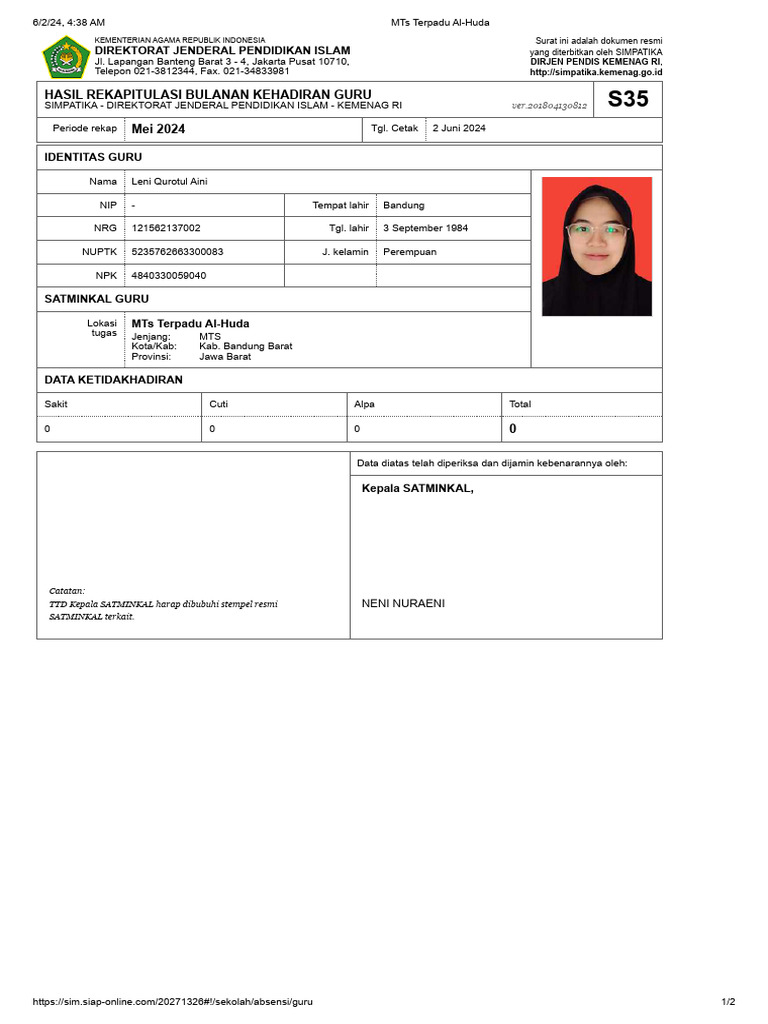 Rekap Kehadiran Guru Mei 2024 | PDF