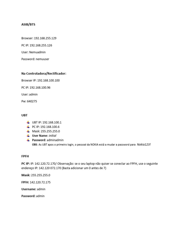 Guide (Portugues) - UBT Login e Commissioning | PDF | Endereço de IP ...