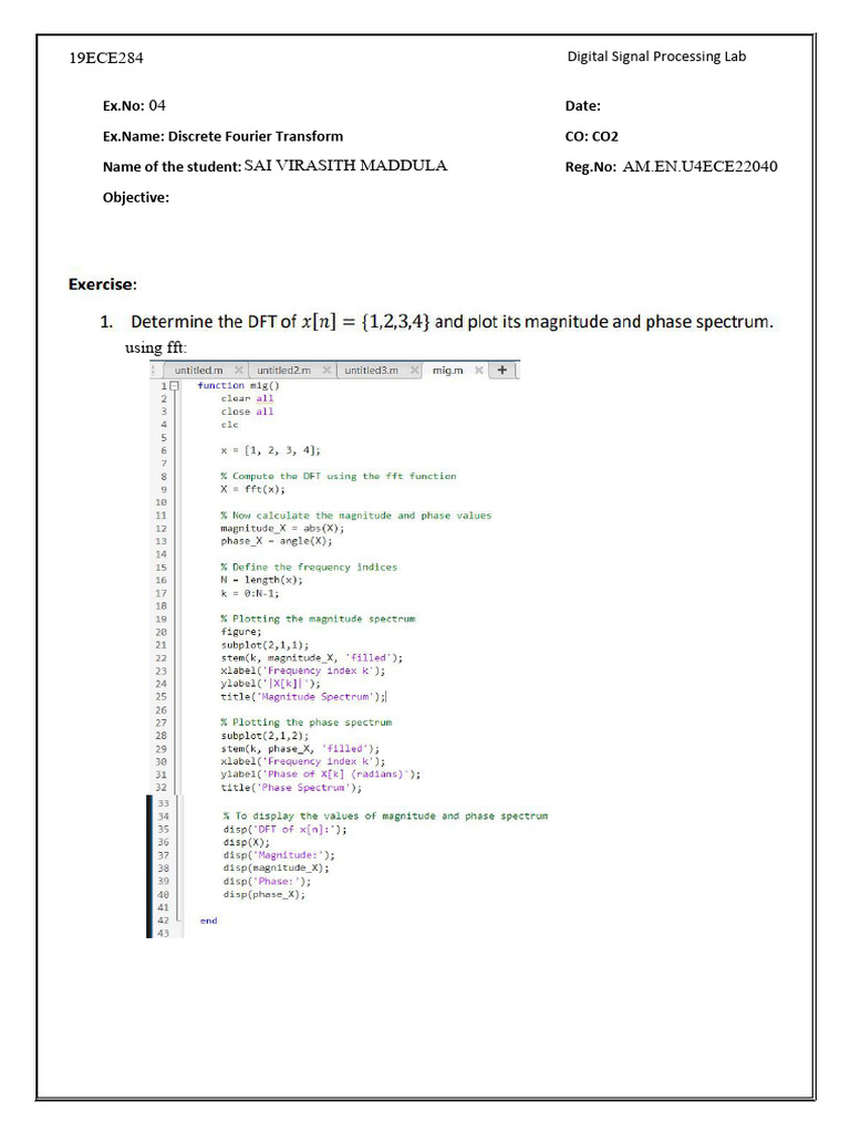 DSP Lab4 | PDF | Discrete Fourier Transform | Spectral Density