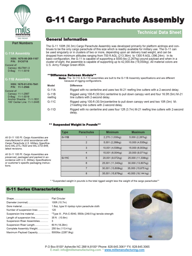 G-11 Cargo Parachute Assembly Specs | PDF | Parachute