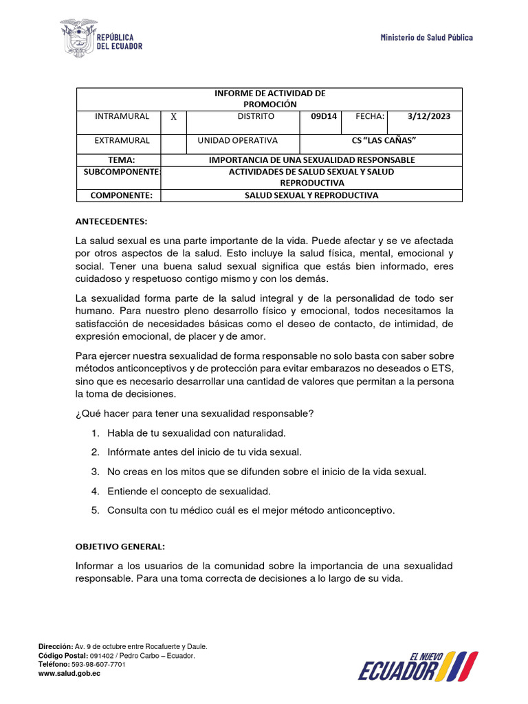Informe SS y RR Firmar Diciembre Nuevo Ecuador | PDF | La sexualidad humana | Control de la ...