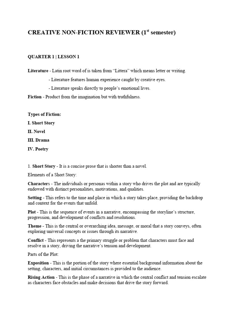 Creative Nonfiction Reviewer Q1 S1 | PDF | Narration | Poetry