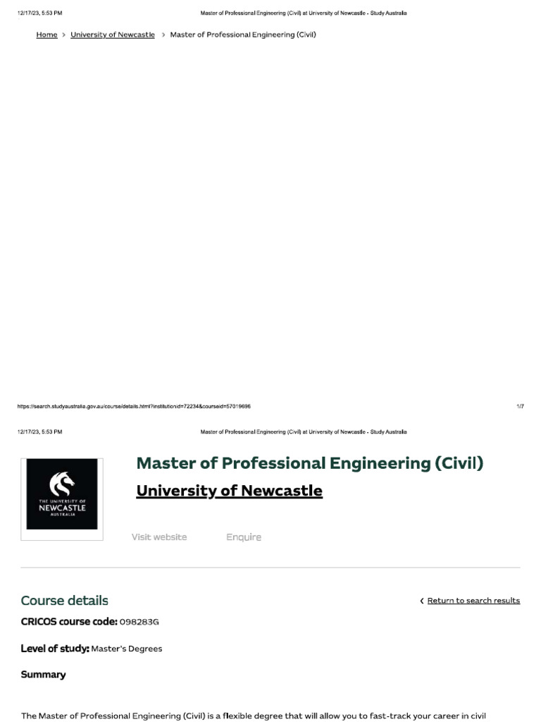 Masters of Professional Engineering (Civil) | PDF