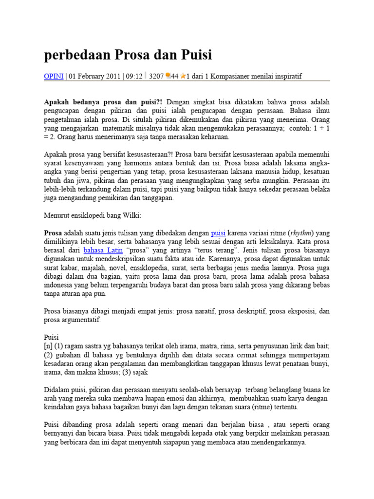 Perbedaan Prosa Dan Puisi | PDF | Fiksi Umum