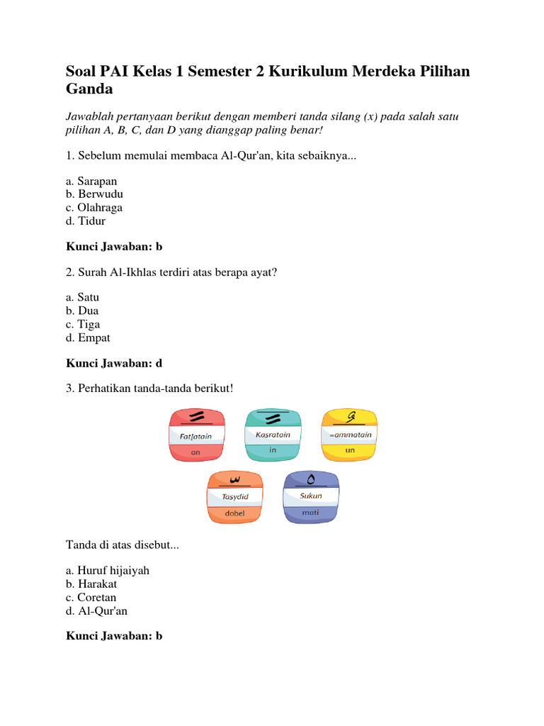 Soal Pai Kelas 1 Semester 2 Merdeka Pdf