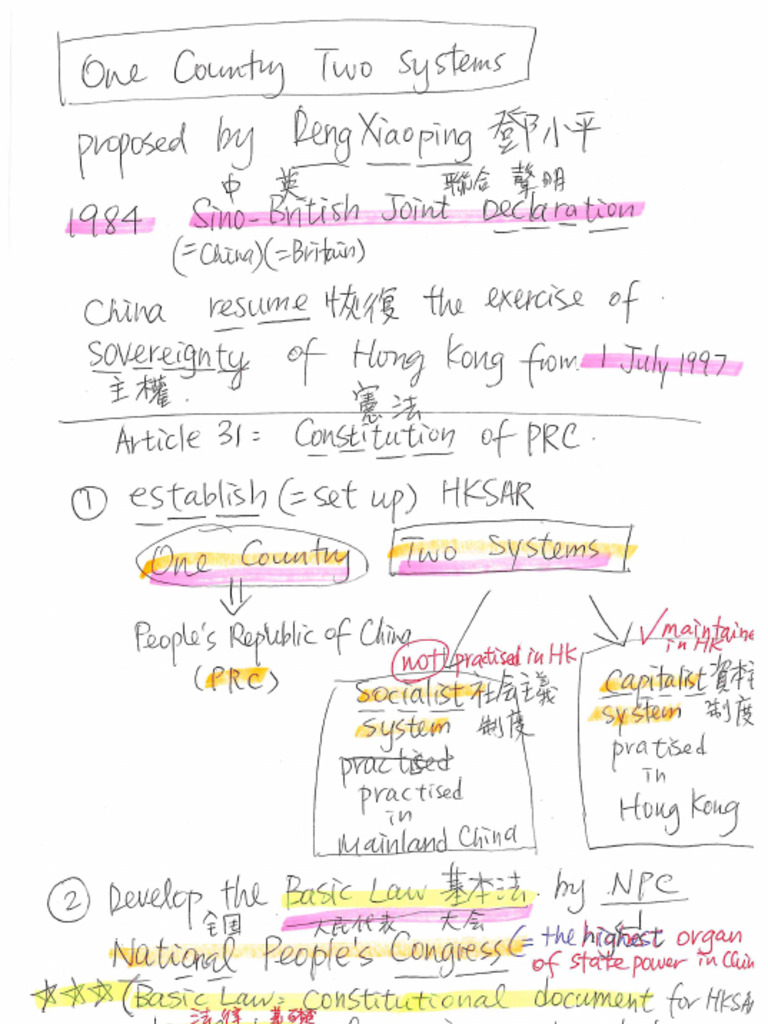 (Revision Notes For Quiz 1) Part A One Country Two Systems | PDF
