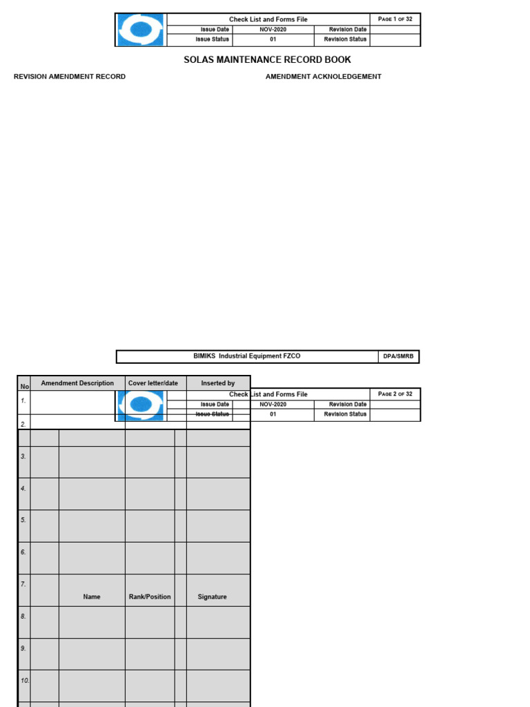 Solas Maintenance Record Book | PDF