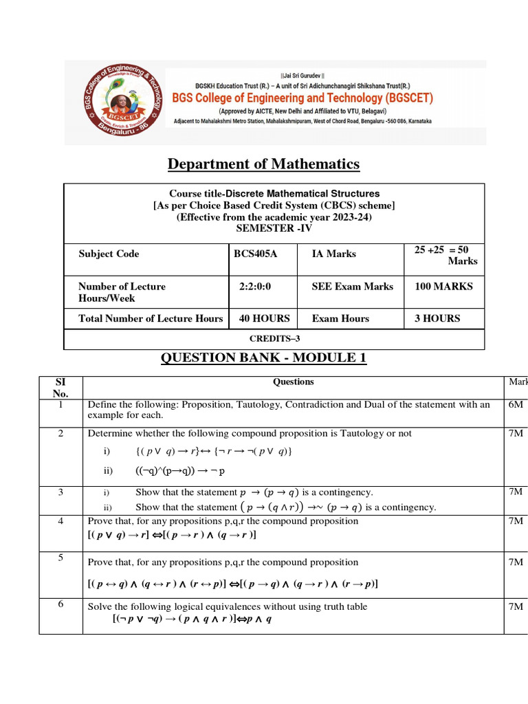 DMS Module 1-QB | PDF | Metalogic | Syntax (Logic)