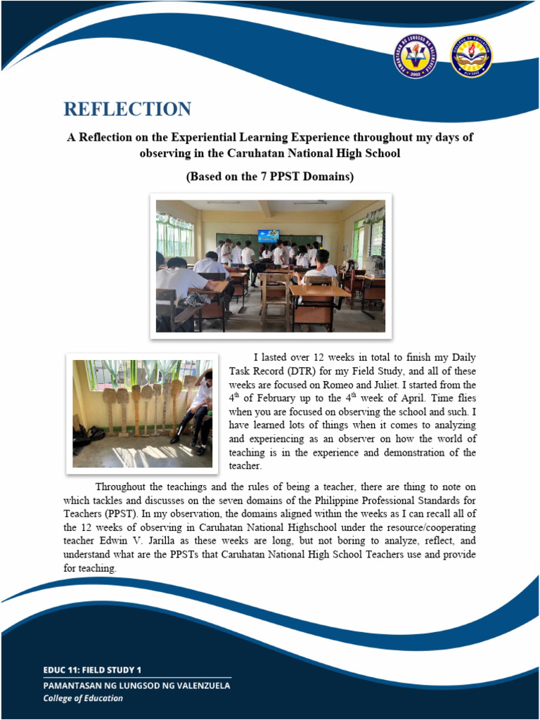 Reflection For Journal Based On PPST Domains | PDF | Teachers | Schools