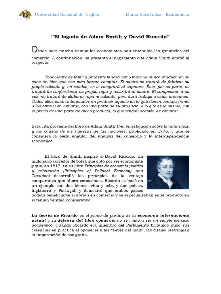 El Legado de Adam Smith y David Ricardo | PDF | Adam Smith | Ventaja ...