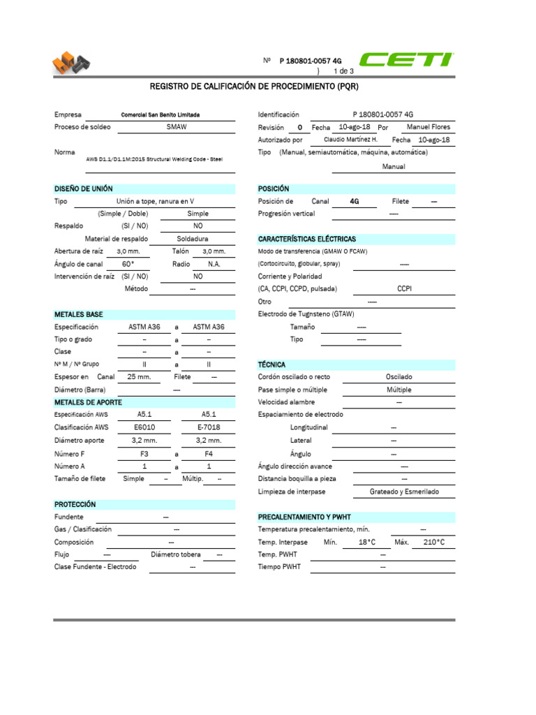 PQR Smaw 4G S.B | PDF | Ciencia de los Materiales | Ingeniería mecánica