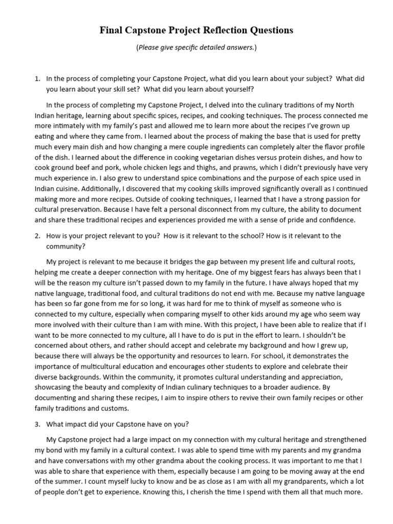Culinary Heritage Capstone Reflection | PDF | Recipe | Cuisine