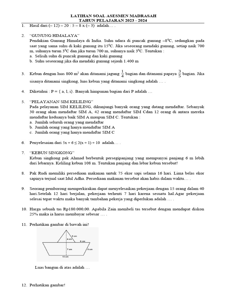 Latihan Soal Ujian Madrasah 2023-2024 | PDF | Metode & Bahan Ajar