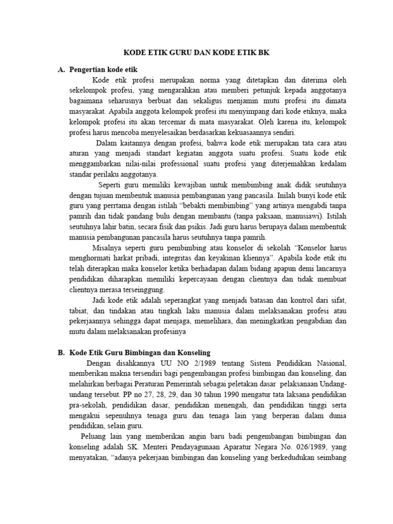 Kode Etik Guru Dan Kode Etik BK | PDF