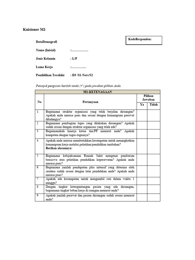Kuisioner Manajemen Keperawatan Fix | PDF