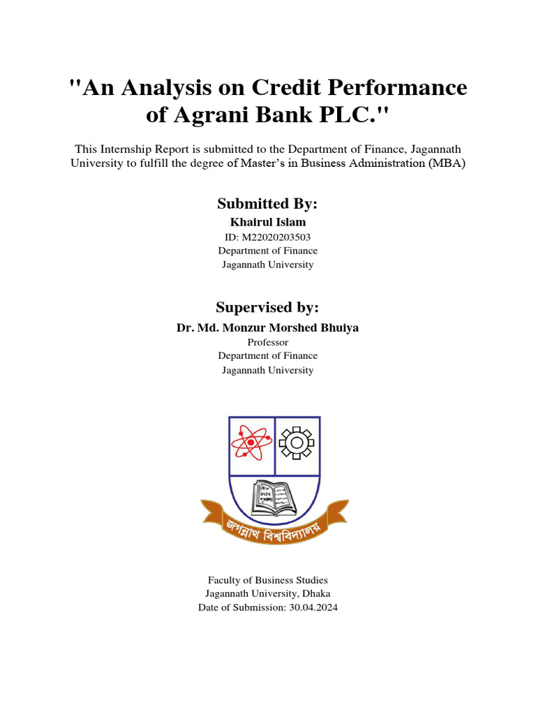 MBA Finance Internship Report | PDF | Banks | Credit