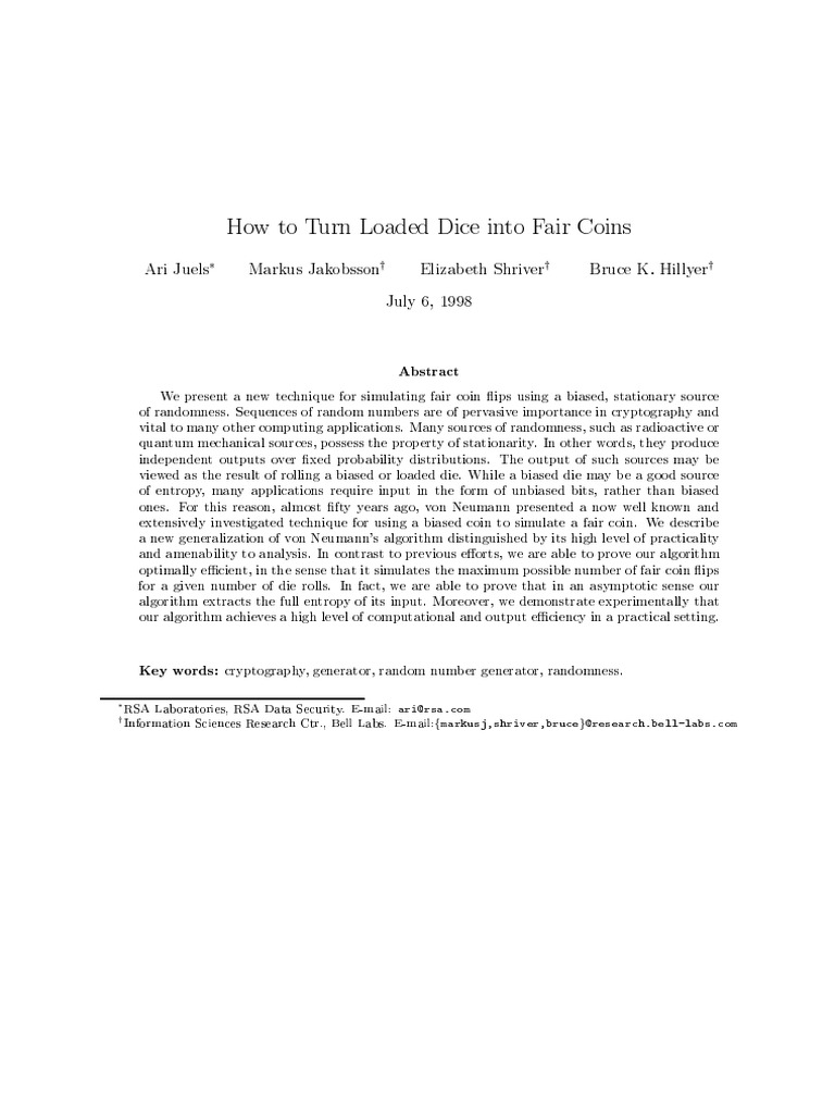 How To Turn Loaded Dice Into Fair Coins | PDF
