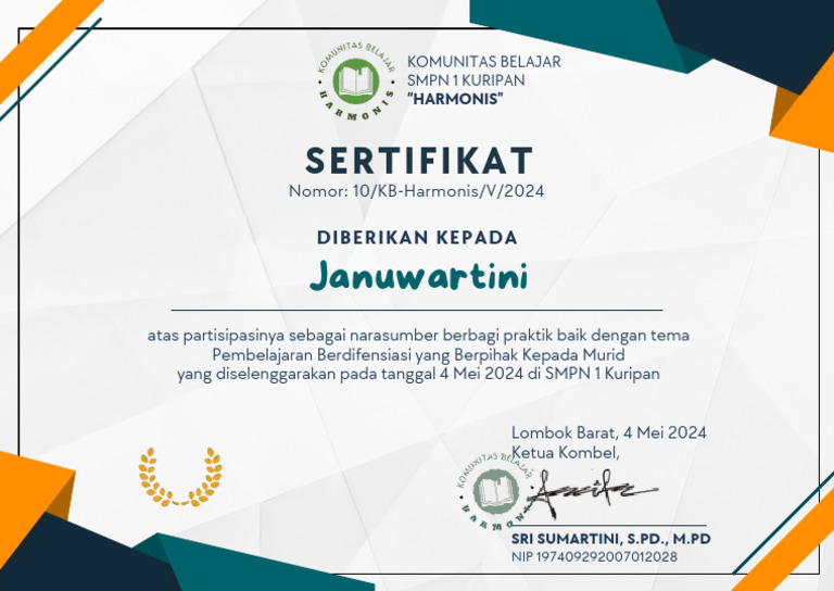 Sertifikat Kombel Narasumber Janu | PDF