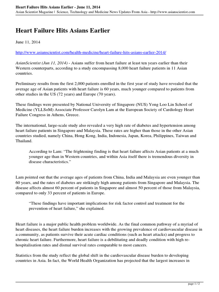 heart-failure-hits-asians-earlier-2014 | PDF | Cardiovascular Diseases | Heart Failure