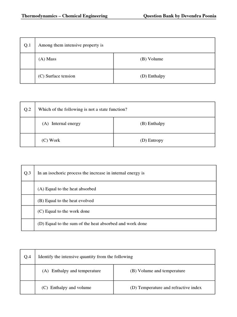 Thermodynamics Question Bank 1693823597402 | PDF | Heat | Enthalpy