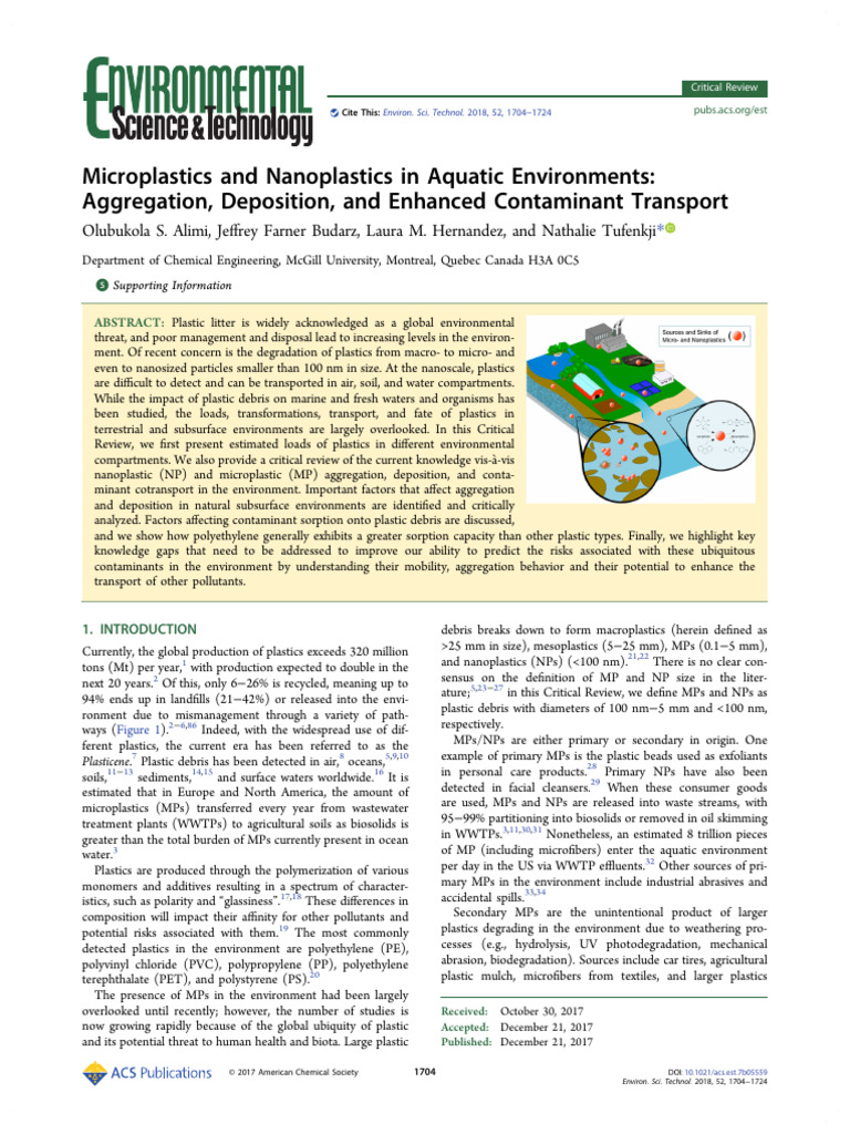 Alimi, O. S. (2018) - Microplastics and Nanoplastics in Aquatic Environments | PDF | Plastic ...