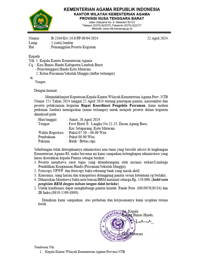 Surat Pemanggilan Peserta 26 April 2024 | PDF