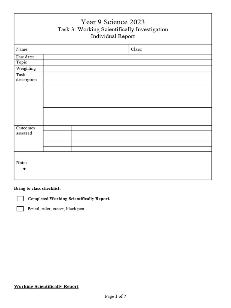 Year 9 Science Reflection Investigation | PDF | Risk