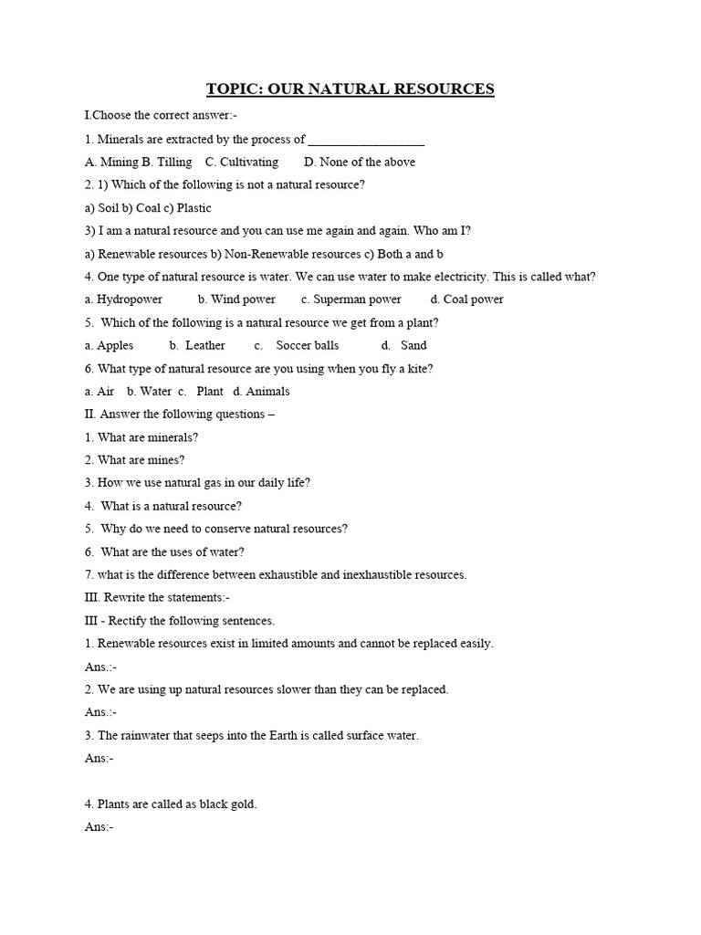 Natural Resources Quiz for Students | PDF | Renewable Resources | Soil