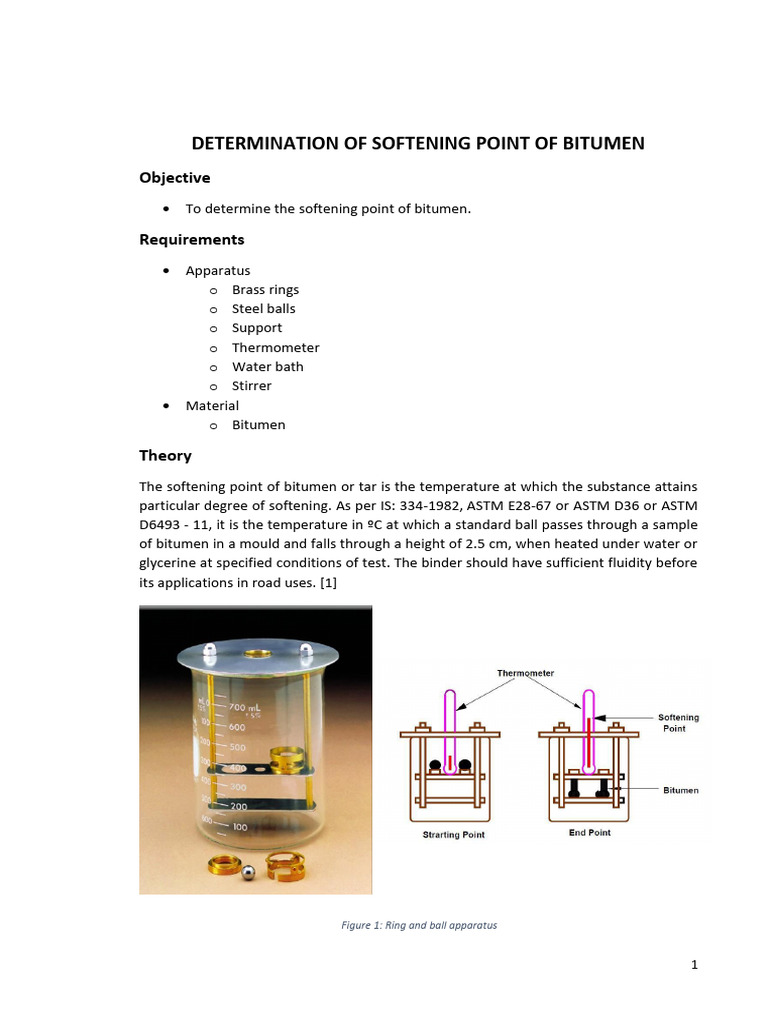 Bitumen Softening Point Test Guide | PDF | Temperature | Water