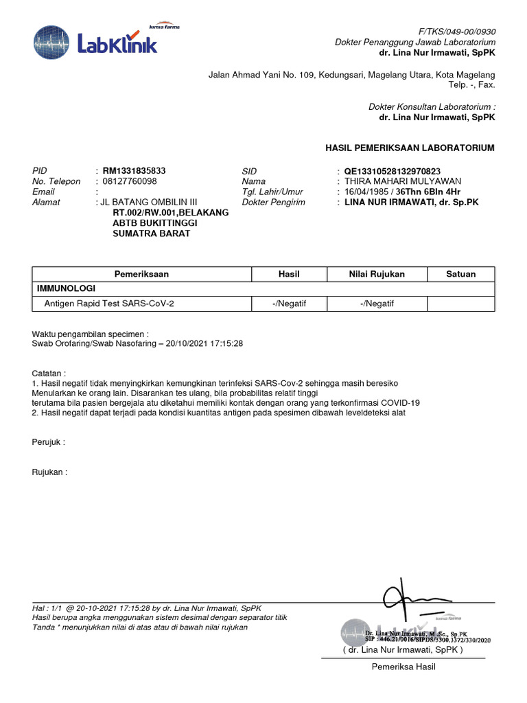 Surat Rapid Siti Adila Radhiyah | PDF